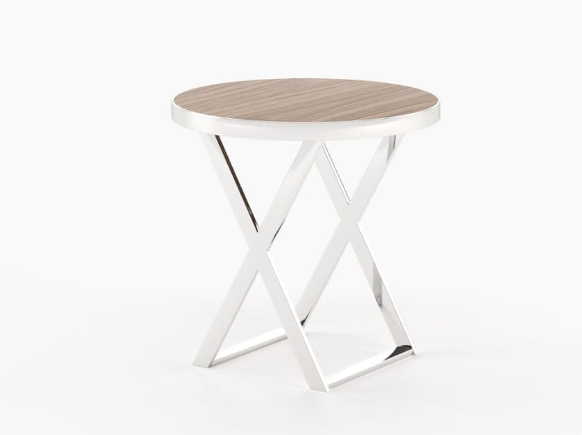 NOTTINGHAM | Coffee table Round stainless steel and wood coffee table ...