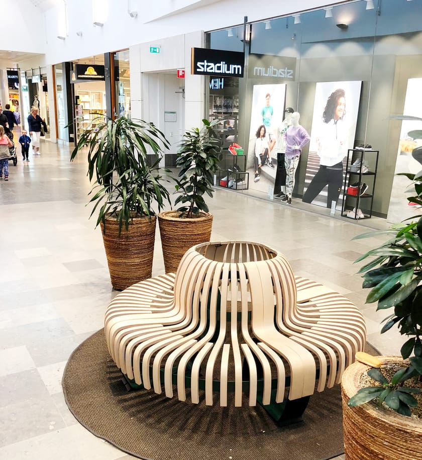 NOVA C BACK DONUT Wooden bench seating with back By Green Furniture ...