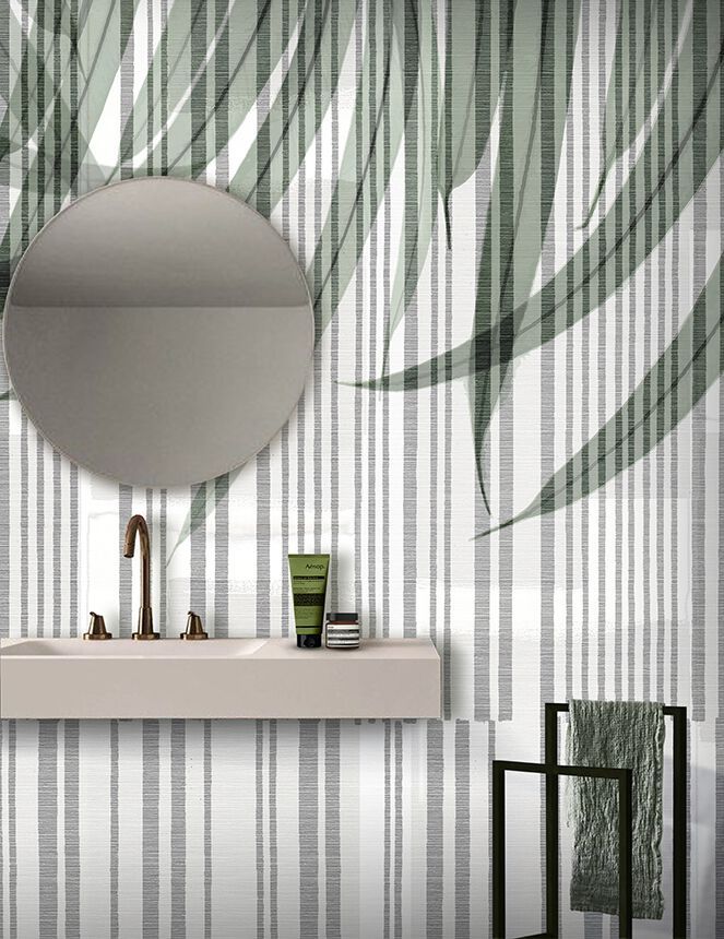 TEXTILE / STRIP EUCALYPTUS Striped wallpaper with floral pattern By N.O ...