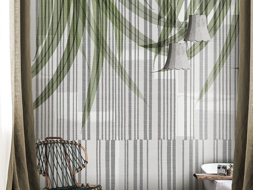 TEXTILE / STRIP EUCALYPTUS Striped wallpaper with floral pattern By N.O ...