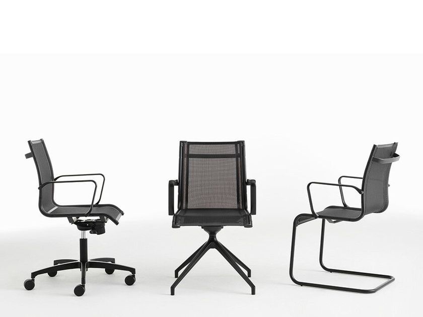 AALBORG AIR 04 BK Swivel trestle-based mesh chair By Nahu