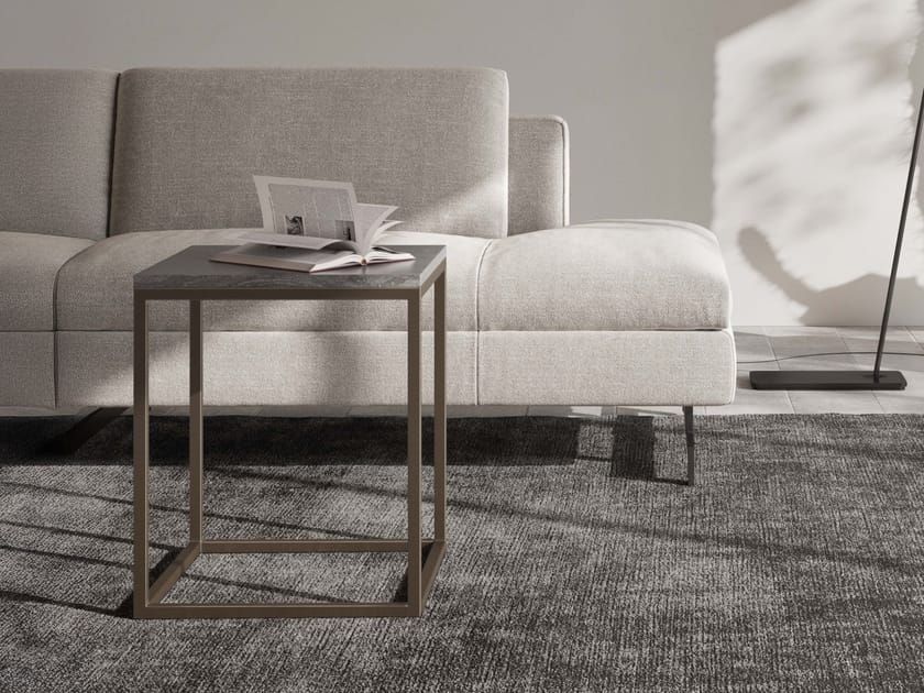 CABARET Square low metal coffee table with Carrara marble top By ...