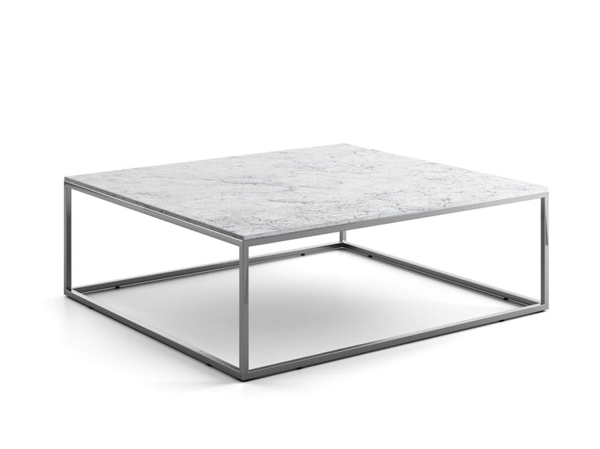 CABARET Square low metal coffee table with Carrara marble top By ...