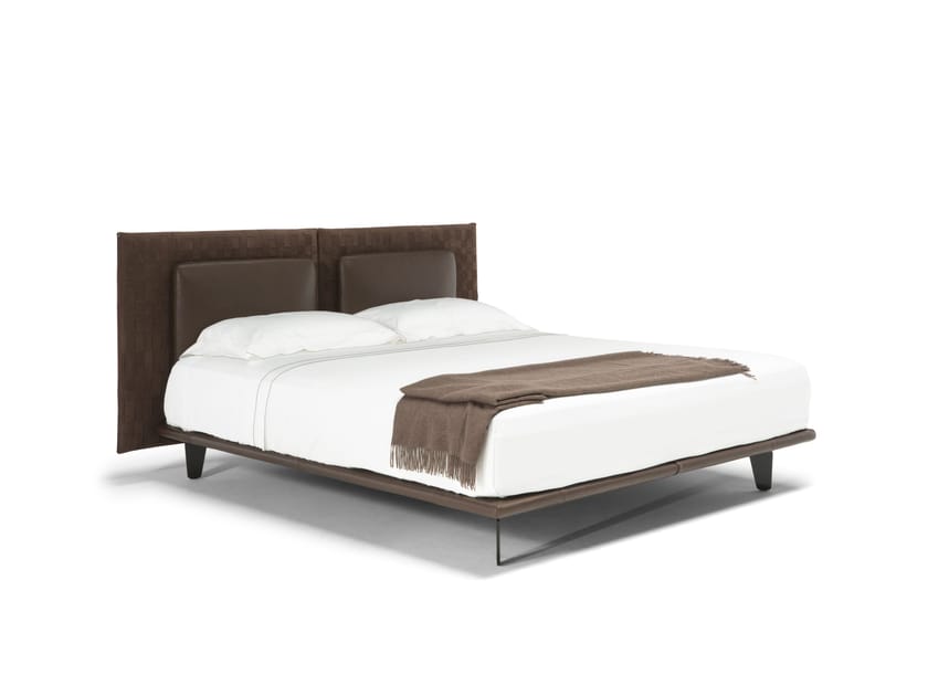 CAMPUS Leather double bed with upholstered headboard By Natuzzi Italia ...