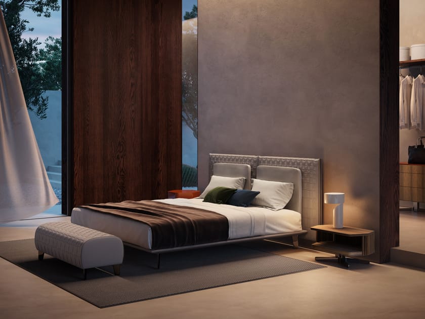 CAMPUS Leather double bed with upholstered headboard By Natuzzi Italia ...