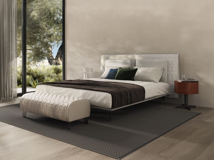 CAMPUS Leather double bed with upholstered headboard By Natuzzi Italia ...