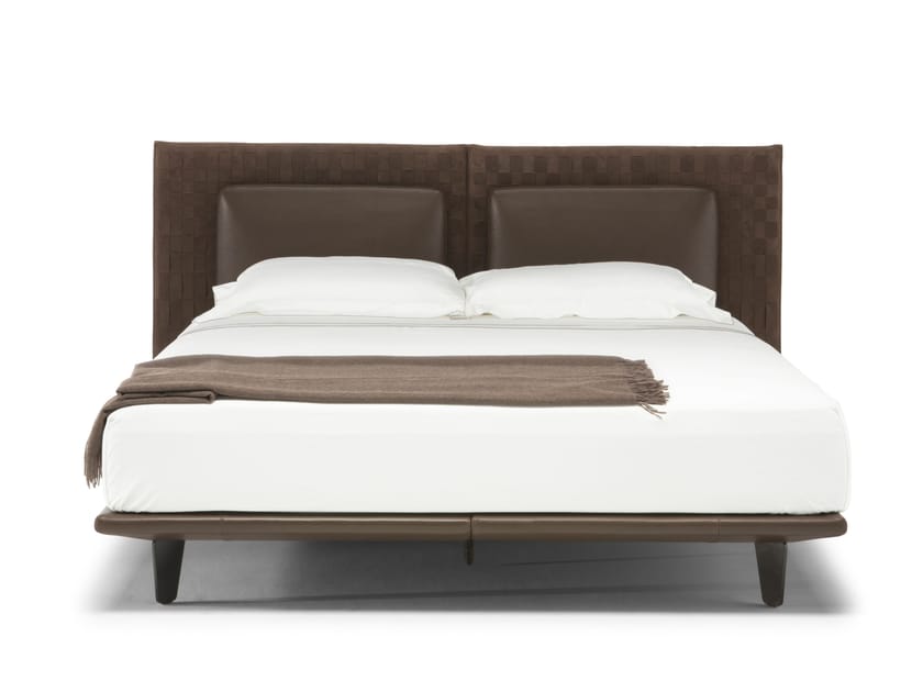 CAMPUS Leather double bed with upholstered headboard By Natuzzi Italia ...