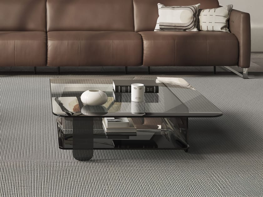CAVA Rectangular low glass coffee table with integrated magazine rack By Natuzzi Italia | design ...