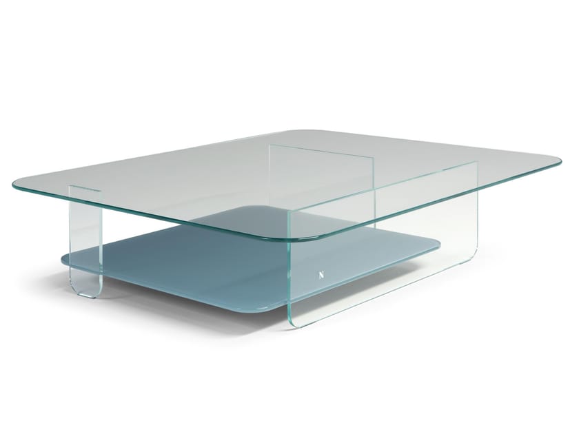 CAVA Rectangular low glass coffee table with integrated magazine rack ...
