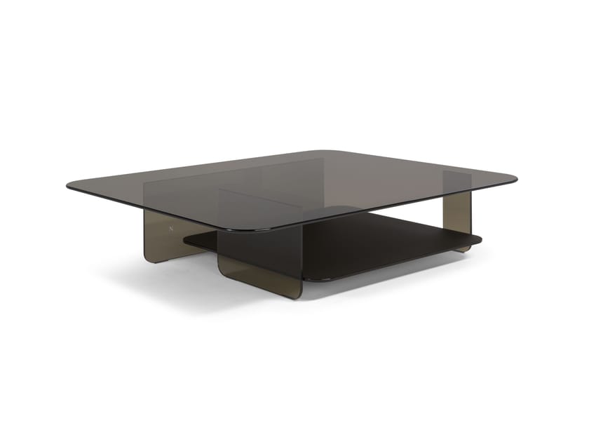 CAVA Rectangular low glass coffee table with integrated magazine rack ...