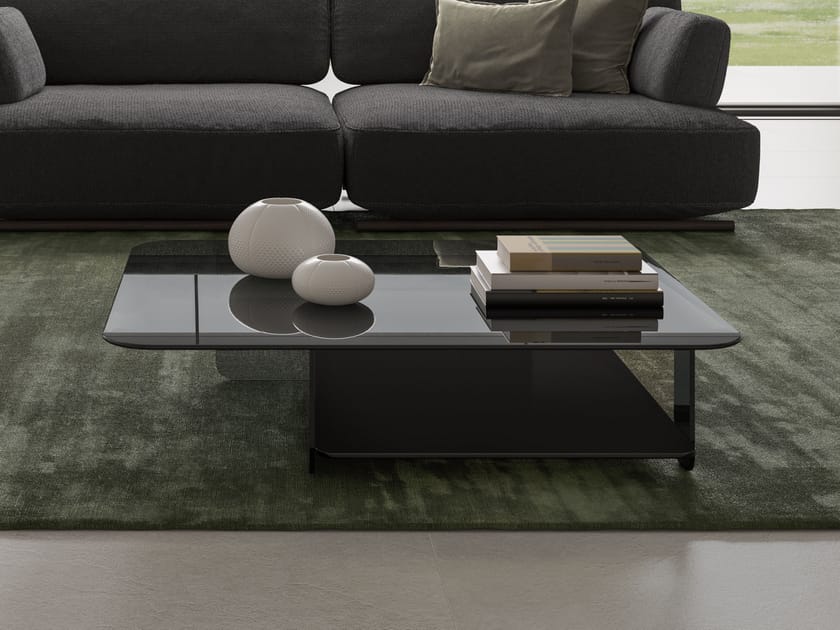 CAVA Rectangular low glass coffee table with integrated magazine rack ...