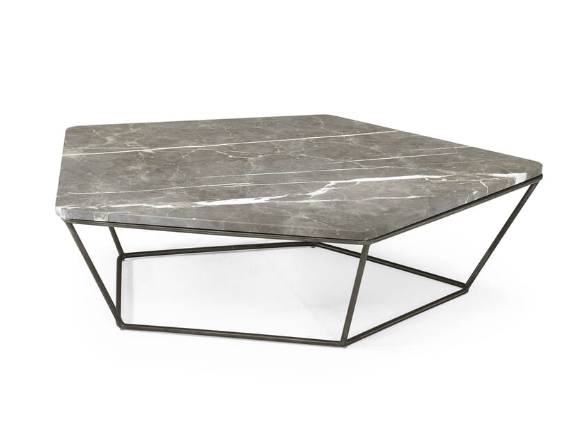 CHOCOLAT Low metal coffee table with marble top By Natuzzi Italia