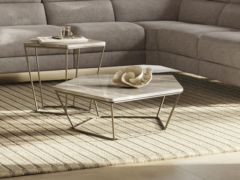 CHOCOLAT Low metal coffee table with marble top By Natuzzi Italia