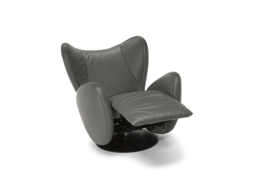 FIORITA Swivel recliner leather armchair with footstool By Natuzzi Italia