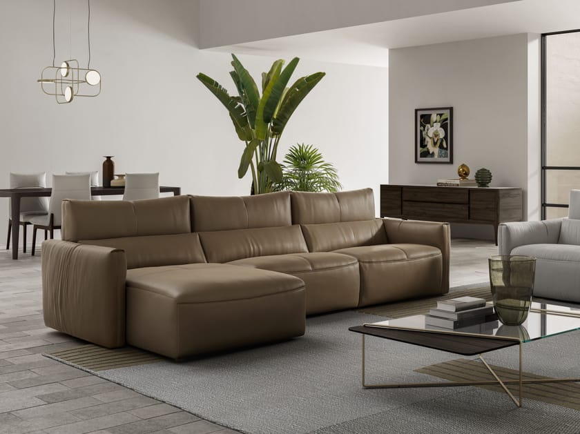 GALAXY 3 seater recliner leather sofa with chaise longue By Natuzzi Italia