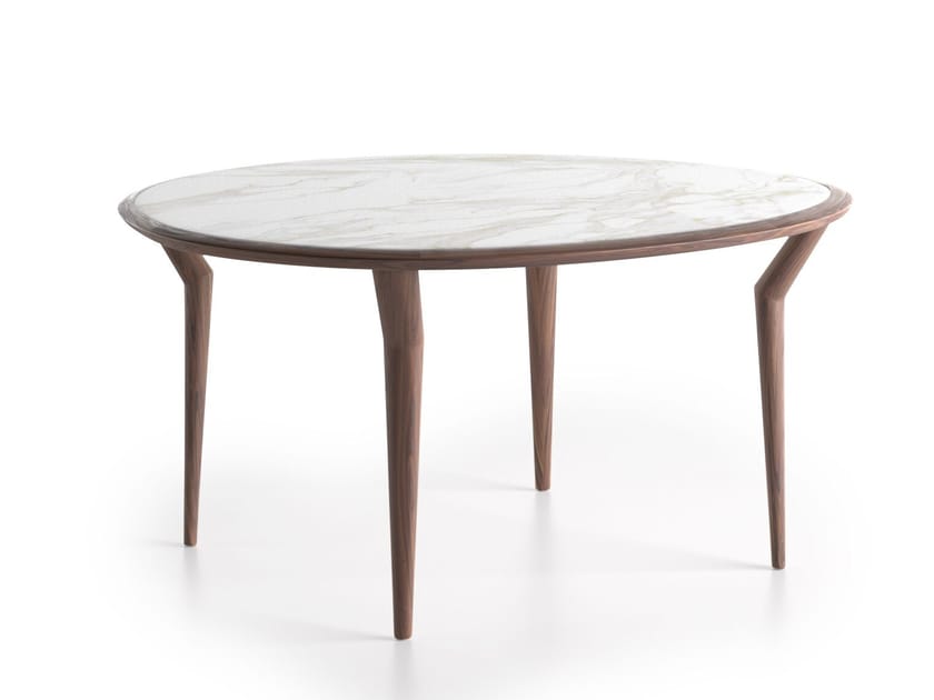 GUTTA Round walnut table with marble top By Natuzzi Italia | design ...