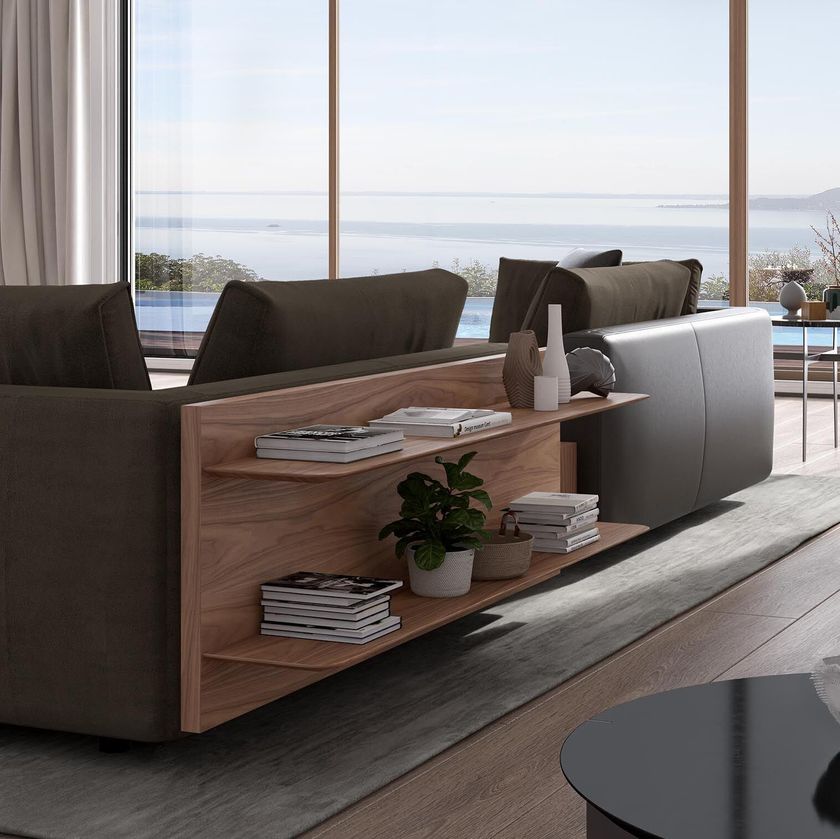 MELPOT Sectional fabric sofa with integrated magazine rack and chaise ...