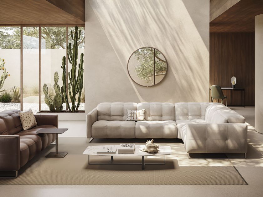 PHILO Corner recliner leather sofa with electric motion By Natuzzi Italia