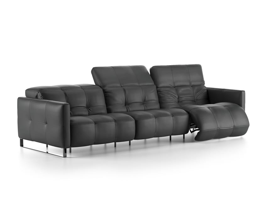 PHILO Sofá 3 lugares reclinável de pele elétrico By Natuzzi Italia