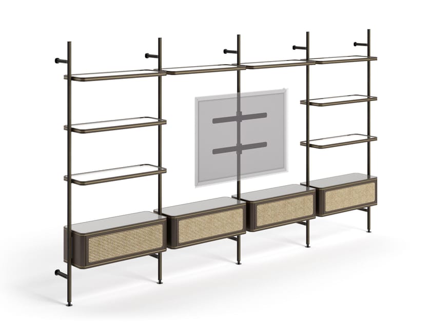 RADICE Floor-ceiling mounted modular bookcase By Natuzzi Italia