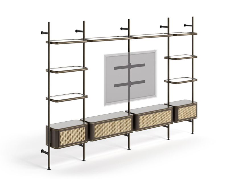 RADICE Modular floor-ceiling mounted bookcase By Natuzzi Italia