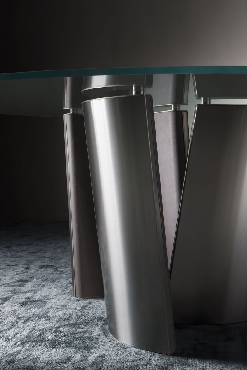 MADISON PM4010/1 Round glass and steel table By OAK