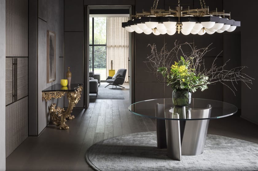 MADISON PM4010/1 Round glass and steel table By OAK