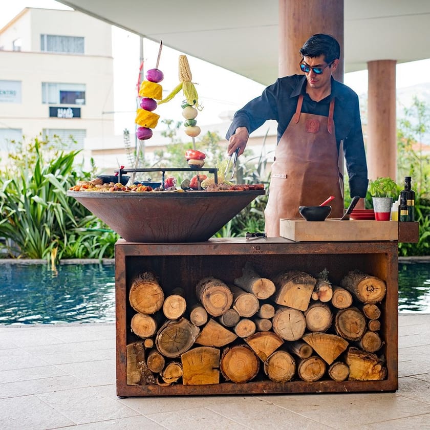 OFYR ISLAND CORTEN 100 TEAK WOOD Barbecue By OFYR