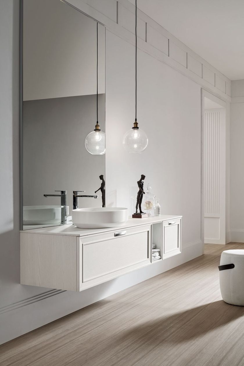 Wall-mounted wooden vanity unit with mirror OPERA - COMPOSITION 03 ...