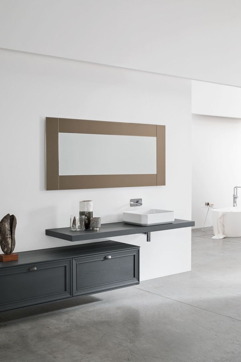 Wall-mounted wooden vanity unit with mirror OPERA - COMPOSITION 06 ...