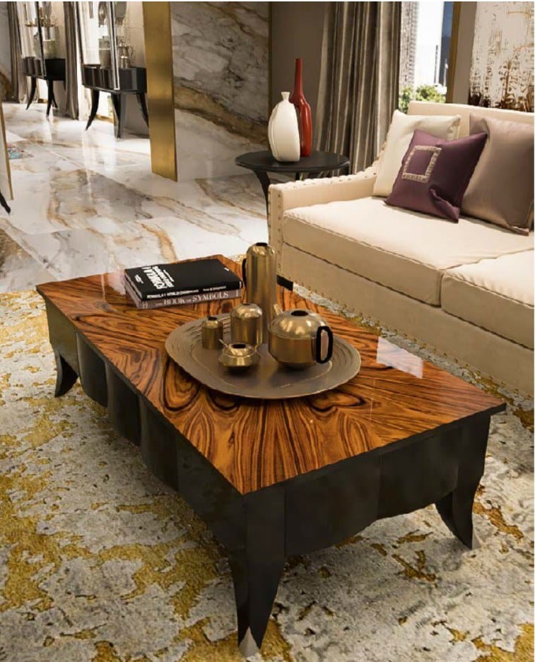 OSCAR Rectangular wood veneer coffee table By Guerra Vanni