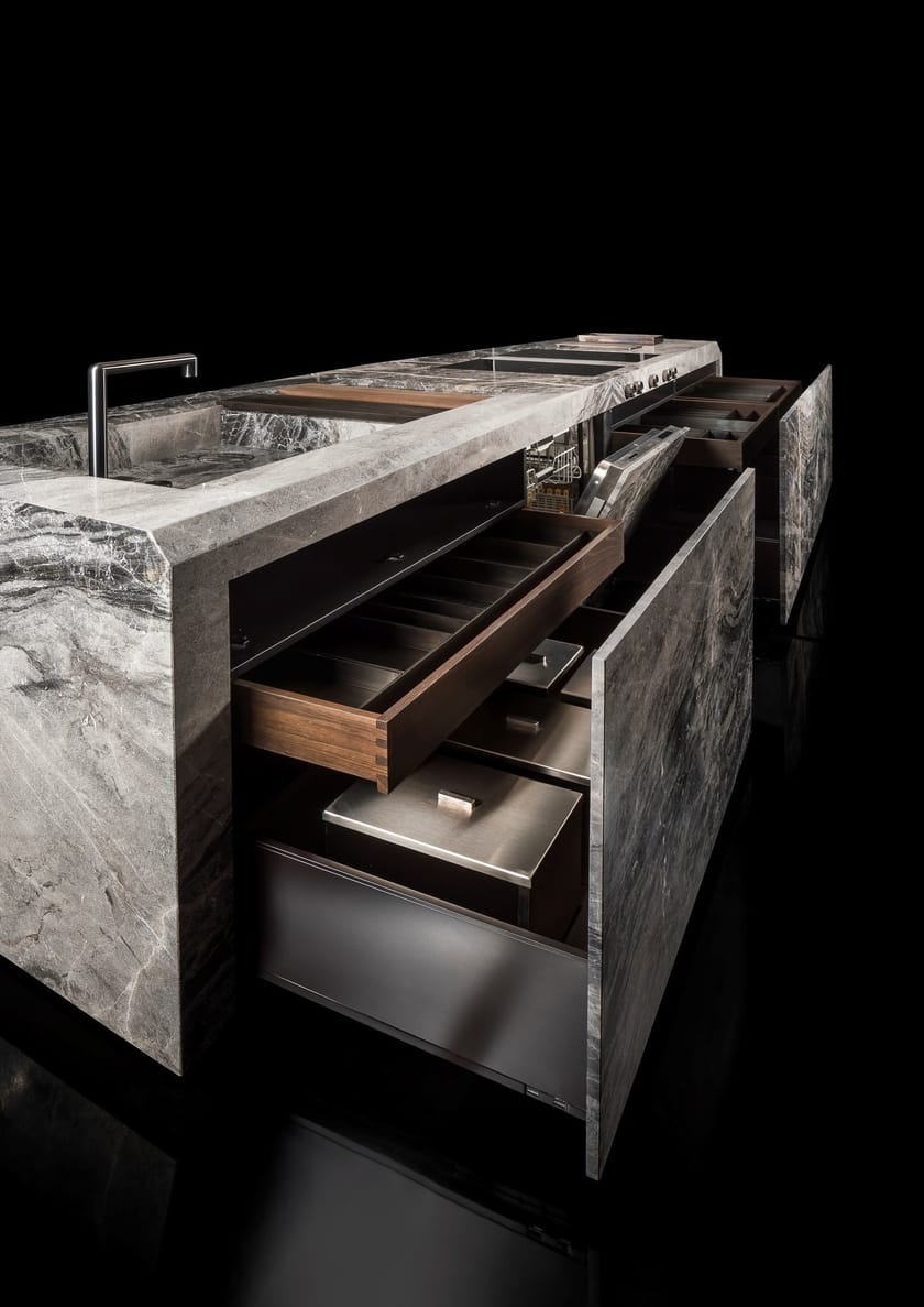 Stone kitchen with island OZONE L By Henge design Massimo Castagna