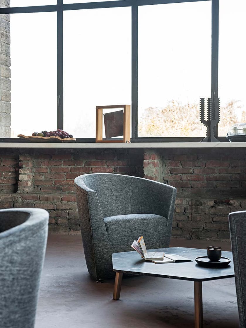 Fabric easy chair with armrests PARENTESI By Tacchini design Pietro Arosio