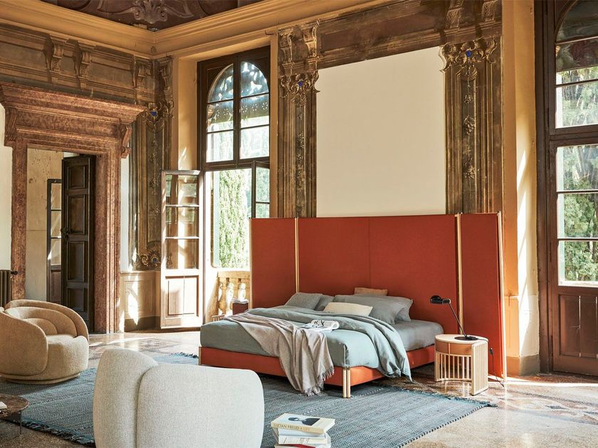 BRICOLA Fabric double bed with high headboard By PIANCA