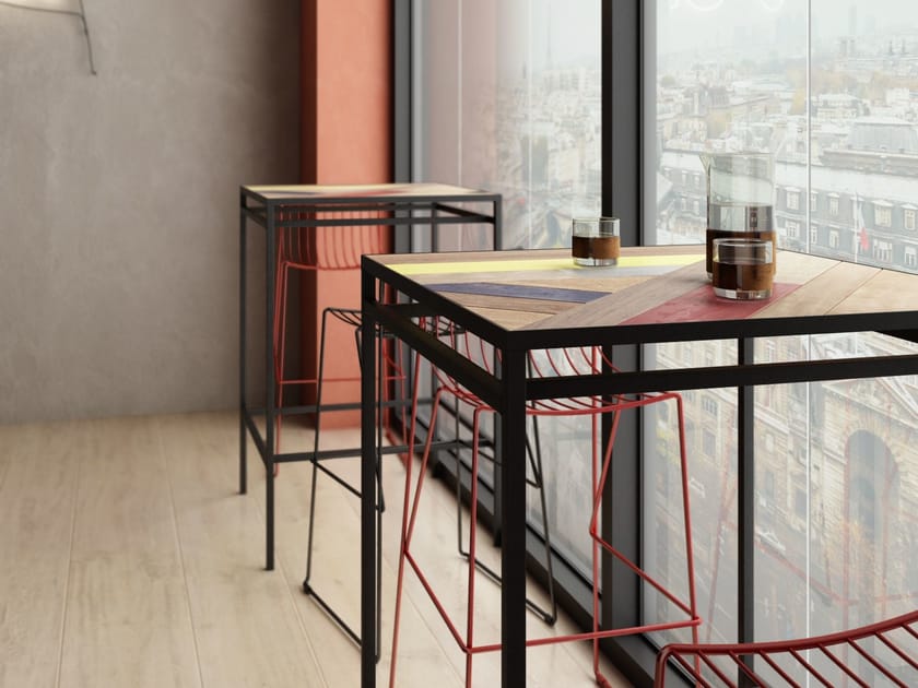 PLANKE Square reclaimed wood high table By KARPENTER | design Hugues ...