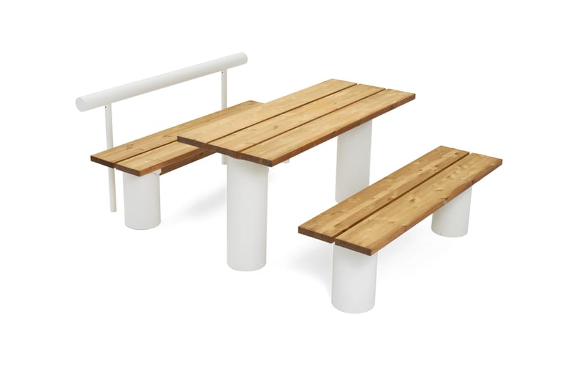 PLINTH Rectangular steel and wood table for public areas By VESTRE ...