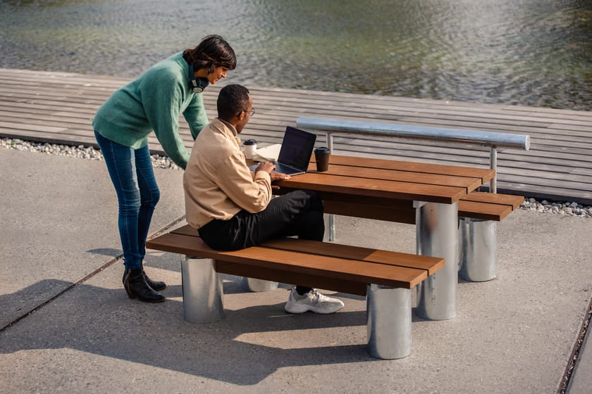 PLINTH Rectangular steel and wood table for public areas By VESTRE ...