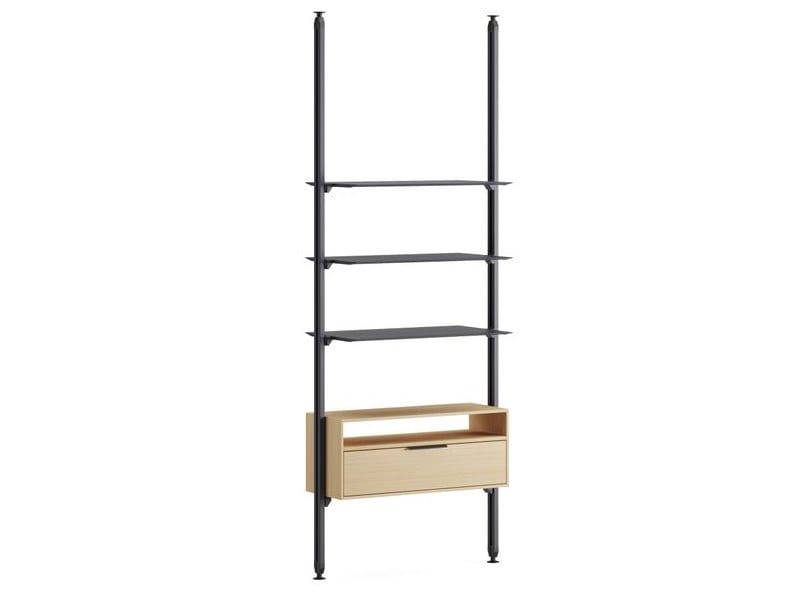 POLKA Double-sided metal bookcase with veneered drawers By Ersa