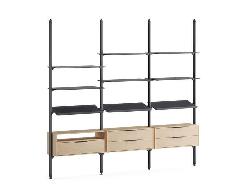 POLKA Double-sided metal bookcase with veneered drawers By Ersa