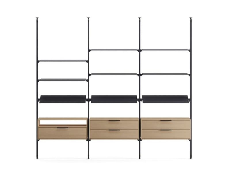 POLKA Double-sided metal bookcase with veneered drawers By Ersa