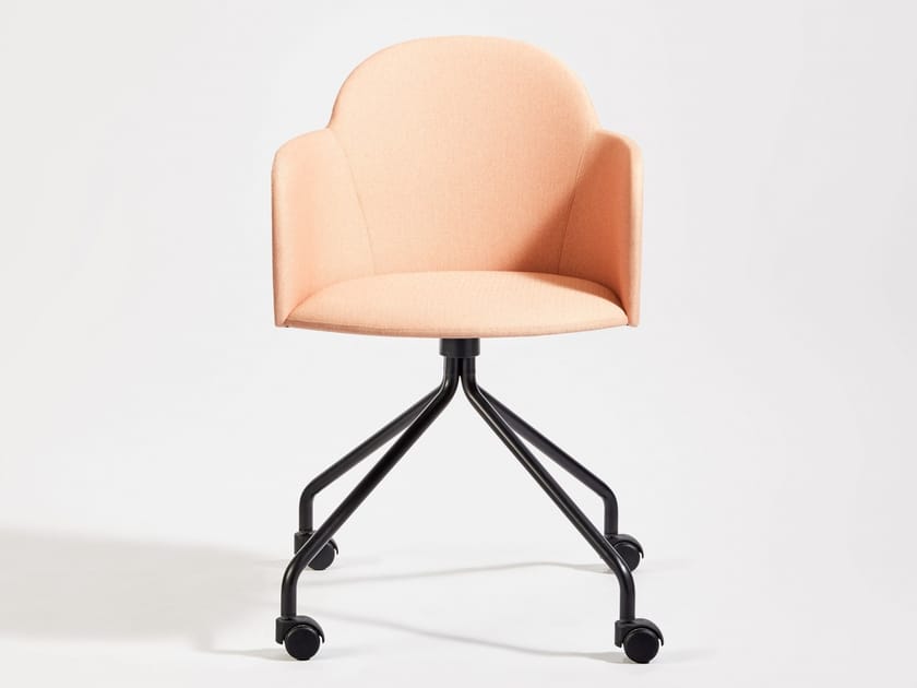 POTATO Upholstered trestle-based fabric chair with castors By ...