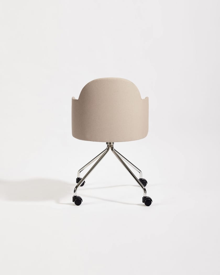 POTATO Upholstered trestle-based fabric chair with castors By ...