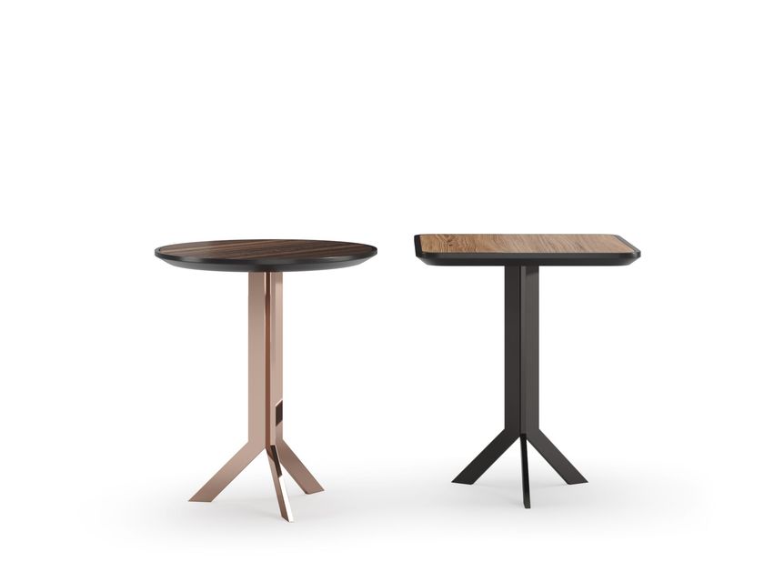 JOCKEY Stainless steel and wood coffee table with 3-star base By PRADDY