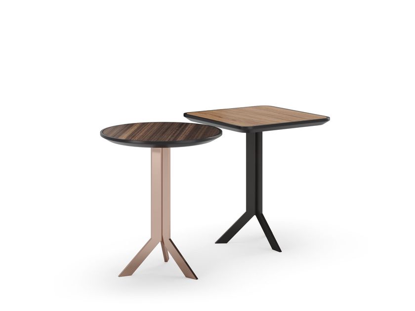JOCKEY Stainless steel and wood coffee table with 3-star base By PRADDY
