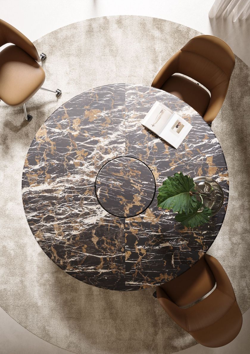 DEA MARBLE ROUND Round wooden meeting table with cable management and ...