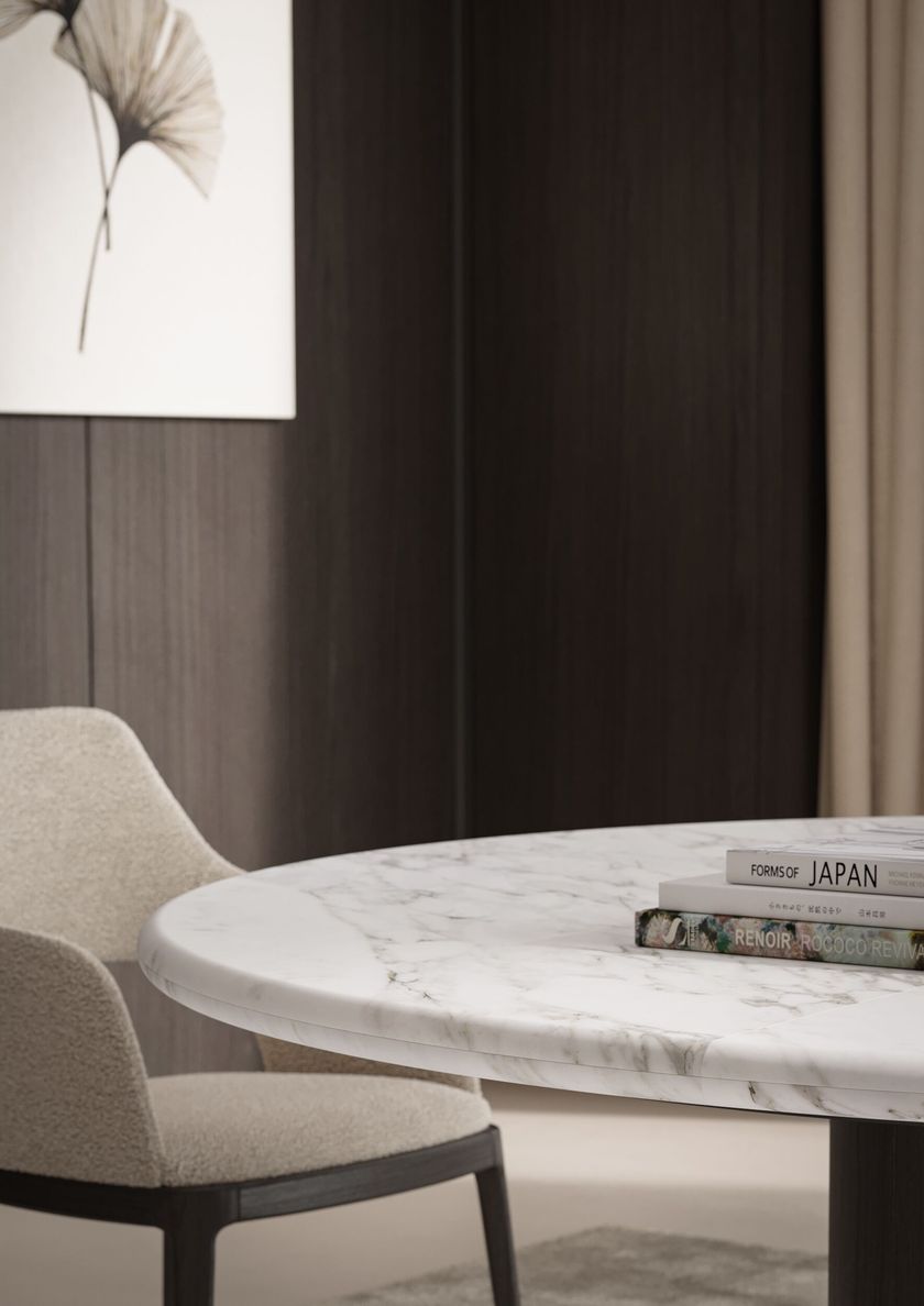 DEA MARBLE ROUND Round wooden meeting table with cable management and ...
