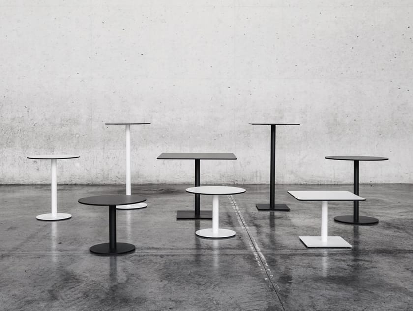 PUNTO Round high table with steel base and HPL top By ENEA