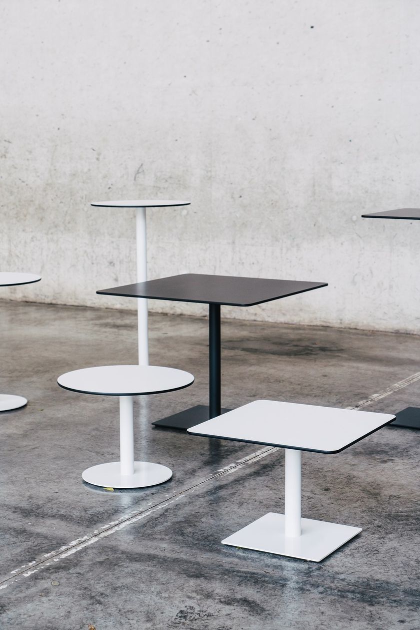 PUNTO Round high table with steel base and HPL top By ENEA