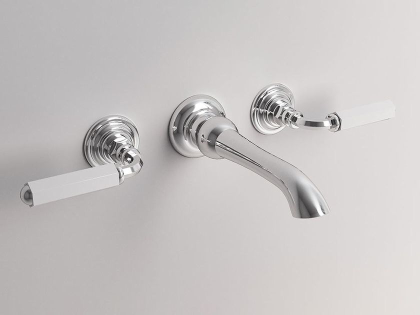 DARK WHITE 3 hole wall-mounted washbasin tap with individual rosettes ...