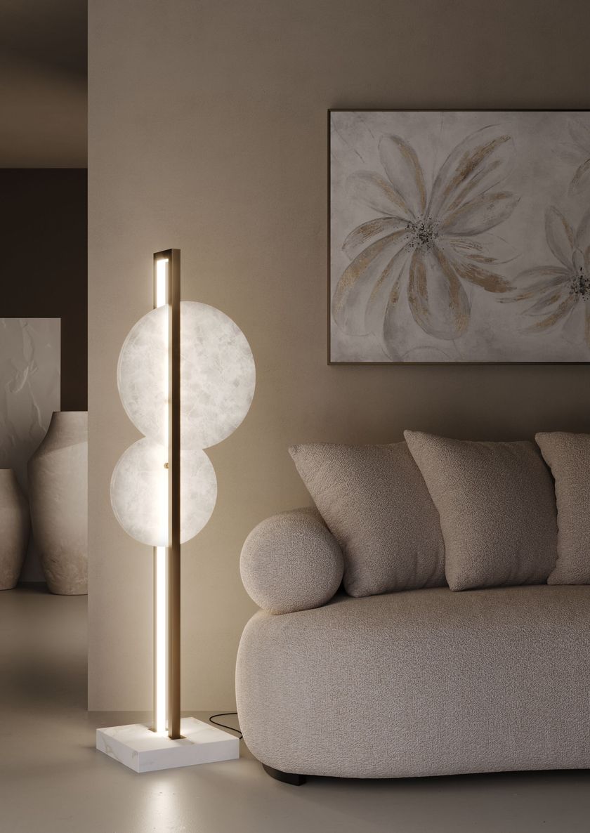 LUNA NUOVA LED floor lamp in alabaster and metal By Patrizia Volpato